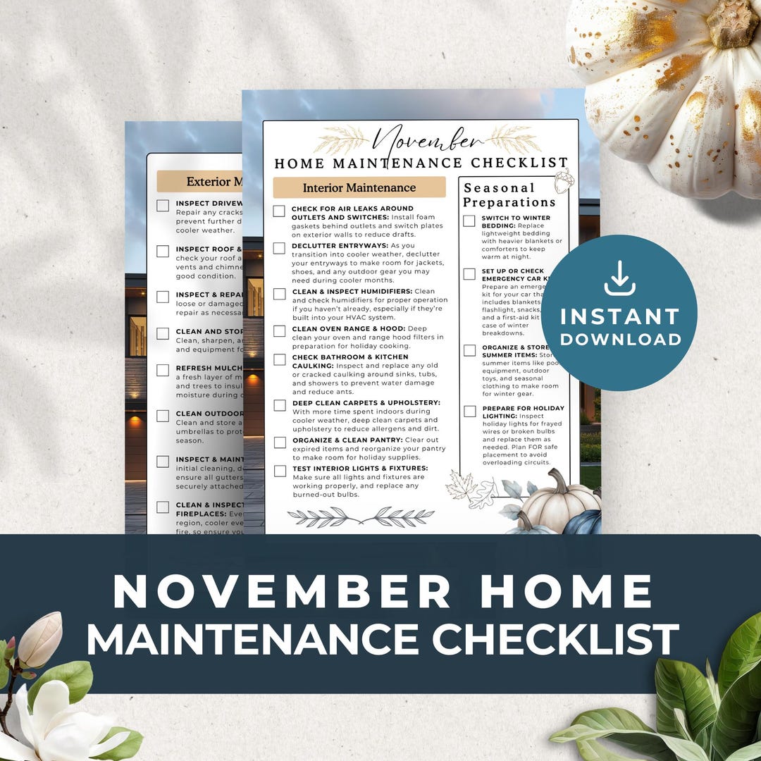 Modern Navy November Home Maintenance Checklist Homeowner First Time ...