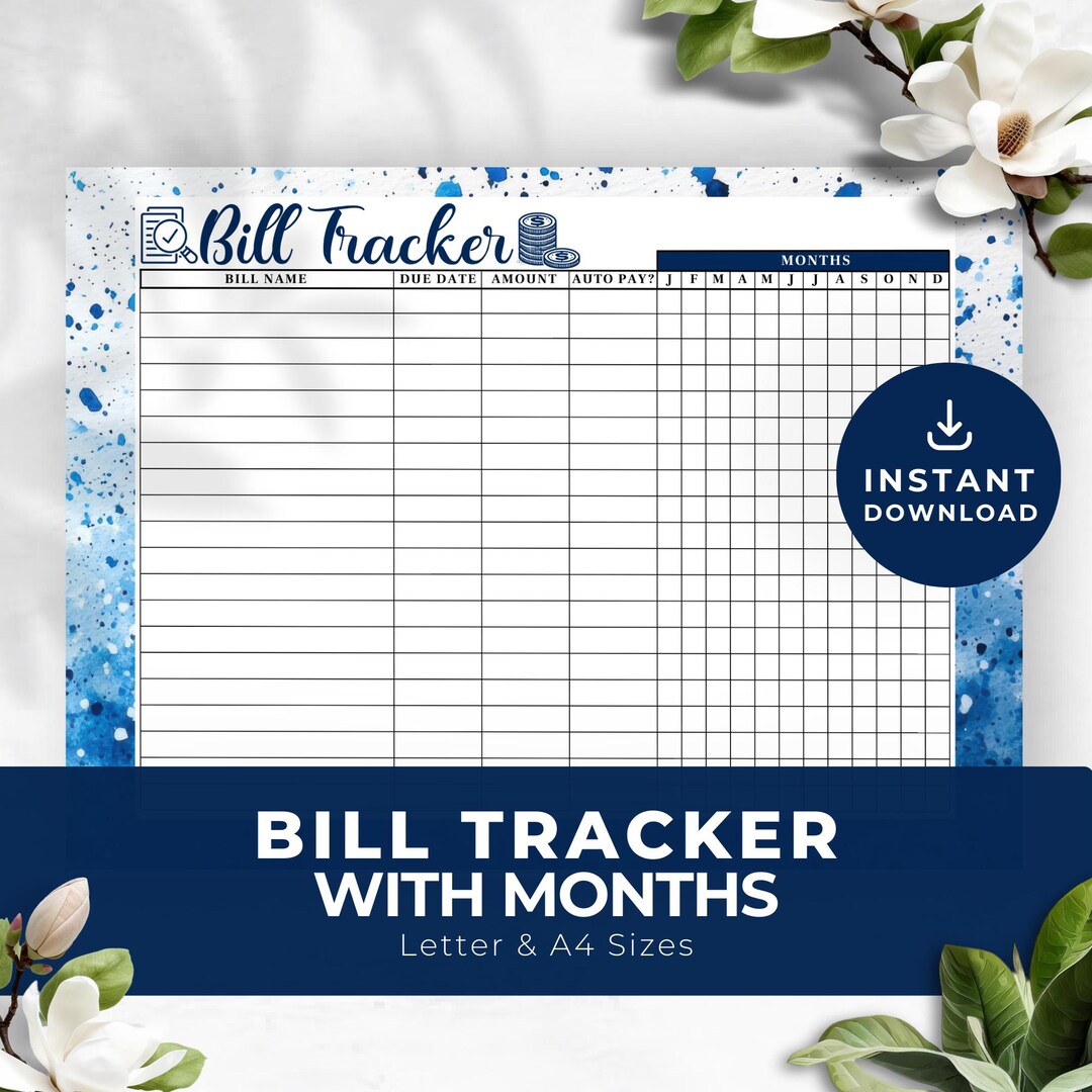 Royal Blue Monthly Bill Tracker Printable | Finance Savings Budget ...