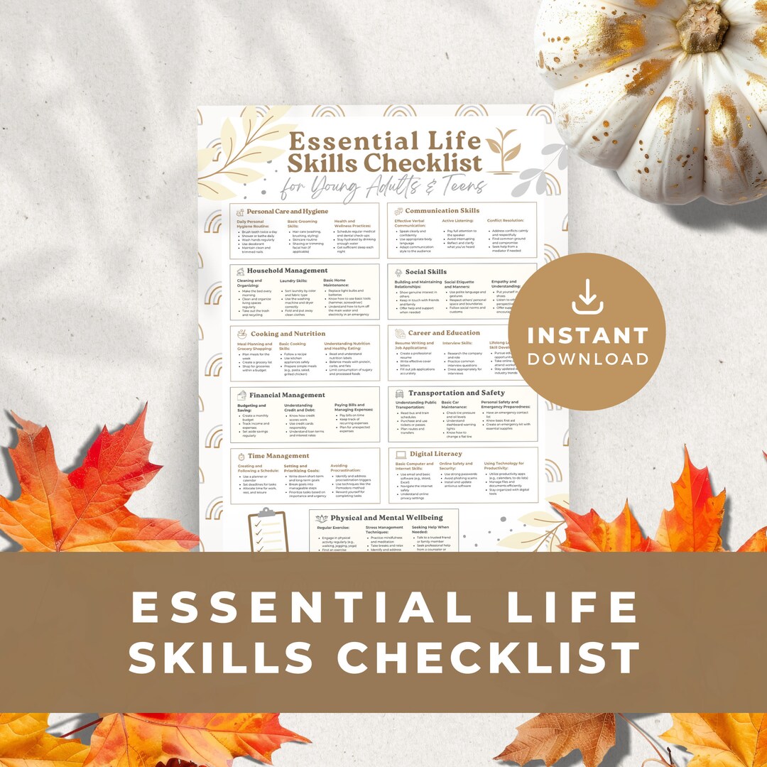 Neutral Rainbow Essential Life Skill Checklist Young Adult Teen ...