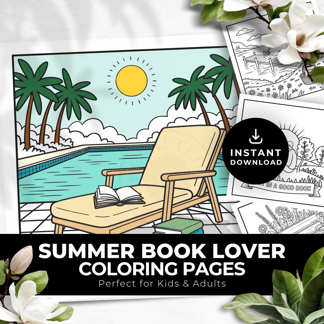 Summer Bookish Coloring Pages Printable Cozy Book Lover Designs Fun ...