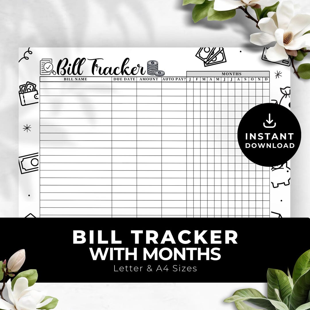 Coloring Page Monthly Bill Tracker Printable | Finance Savings Budget ...