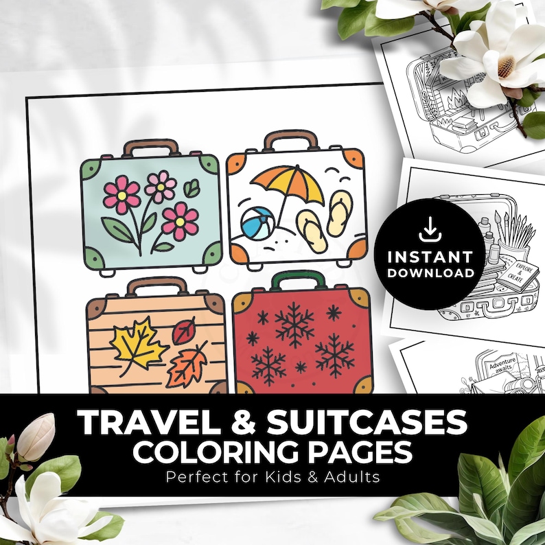 Travel Suitcase Coloring Pages Printable Comfy Cozy Vacation Fun Bold ...
