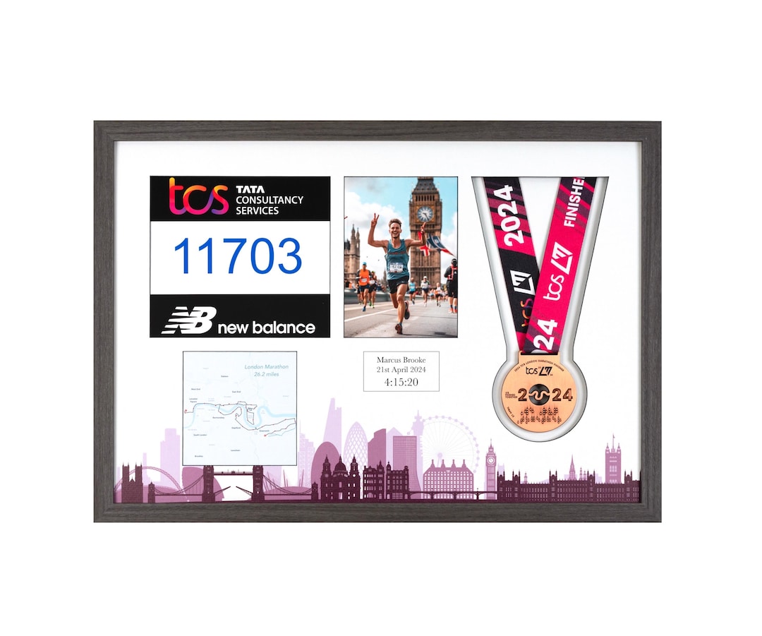 London Marathon Medal Display Frame: Solid Wood, Photo & Bib Showcase ...