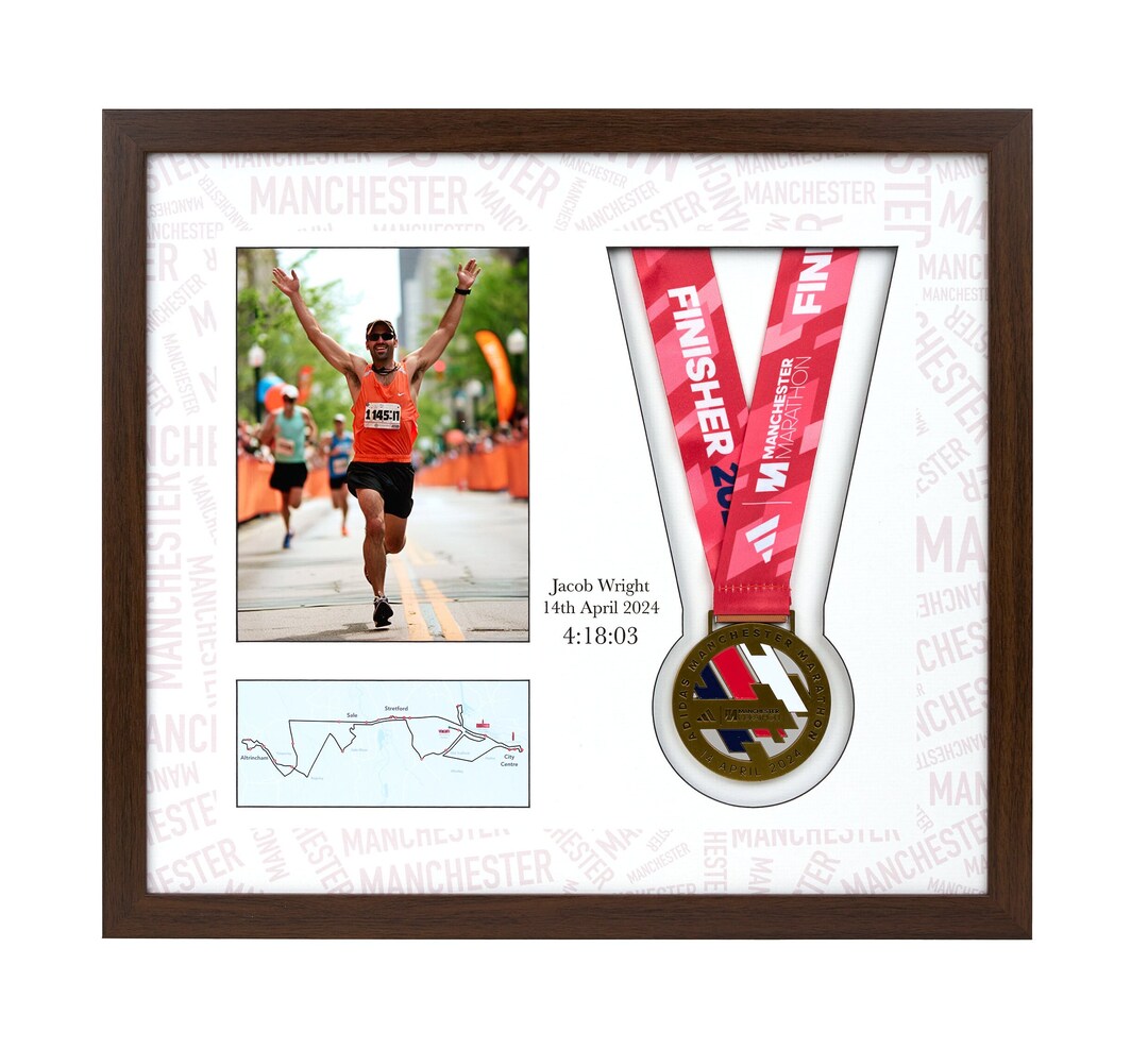 Manchester Marathon Medal Display Frame: Solid Wood, Photo & Medal ...