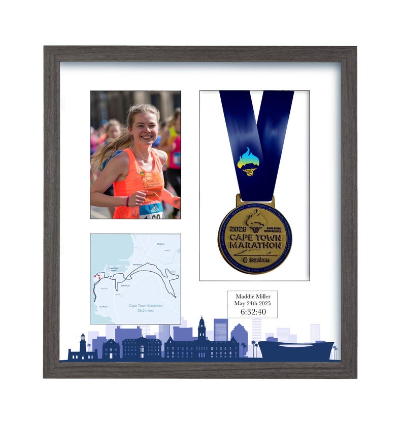 Cape Town Marathon Medal Display Frame; Solid Wood, Photo & Medal ...