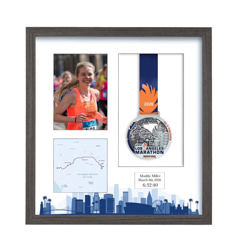 Los Angeles Marathon Medal Display Frame; Solid Wood, Photo & Medal ...