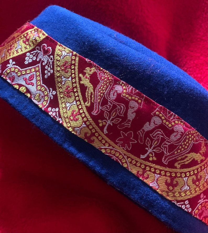 Medieval Pillbox Hat Made of 100% Wool Decorated With Silk Brocade ...