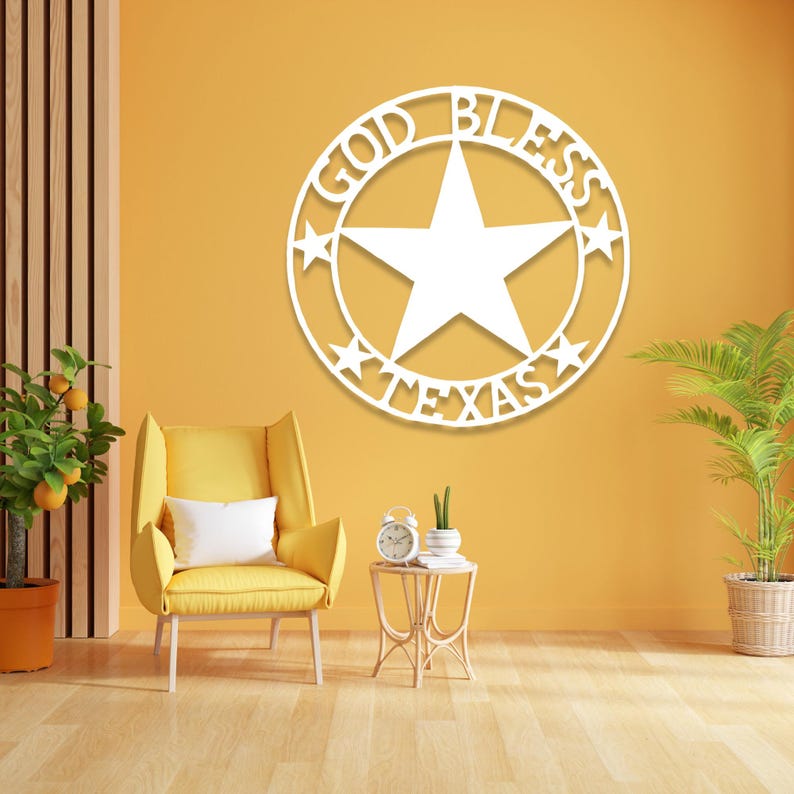 Texas Lone Star Metal Wall Art: God Bless Texas Circle Sign, Western ...