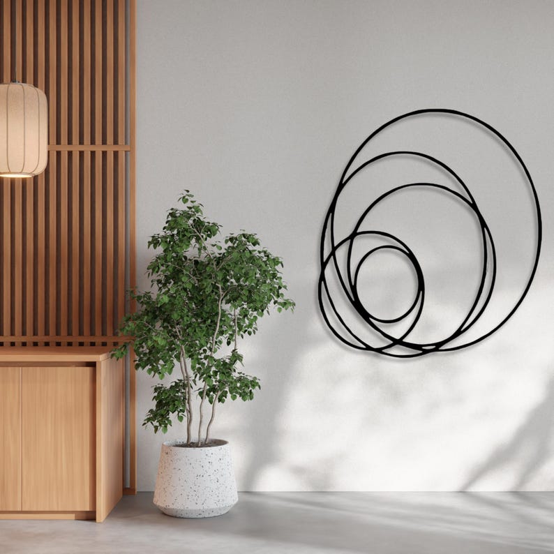 Modern Circular Metal Wall Art, Minimalist Black Circle Wall Sculpture ...