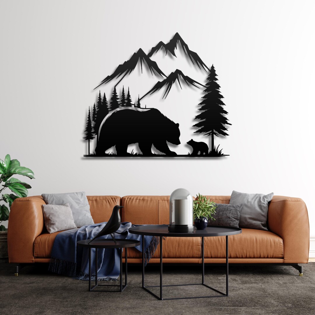 Bear and Cub Metal Wall Art: Modern Minimalist Home Decor - Etsy