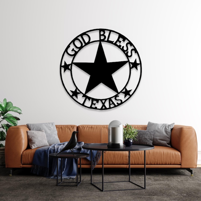 Texas Lone Star Metal Wall Art: God Bless Texas Circle Sign, Western ...