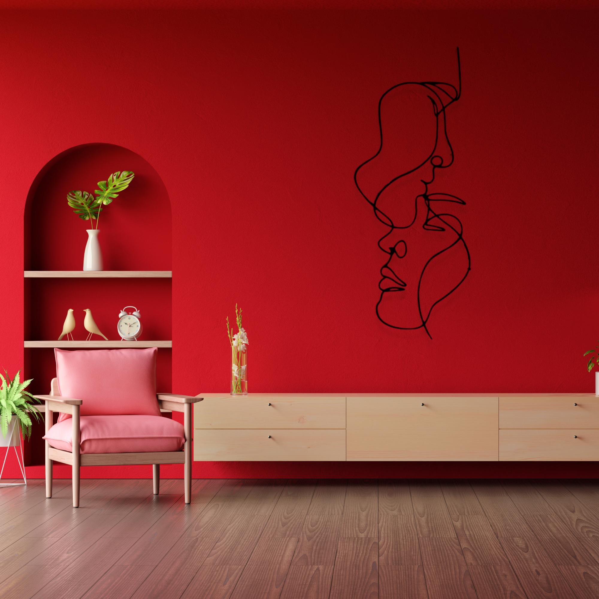 One Line Couple Metal Wall Art, Minimalist Love Line Drawing Decor ...