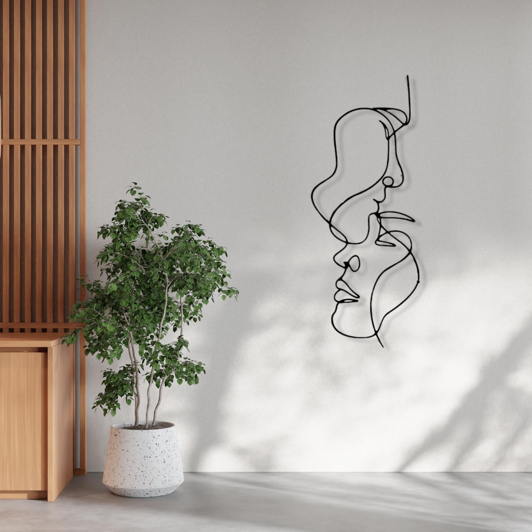 One Line Couple Metal Wall Art, Minimalist Love Line Drawing Decor ...