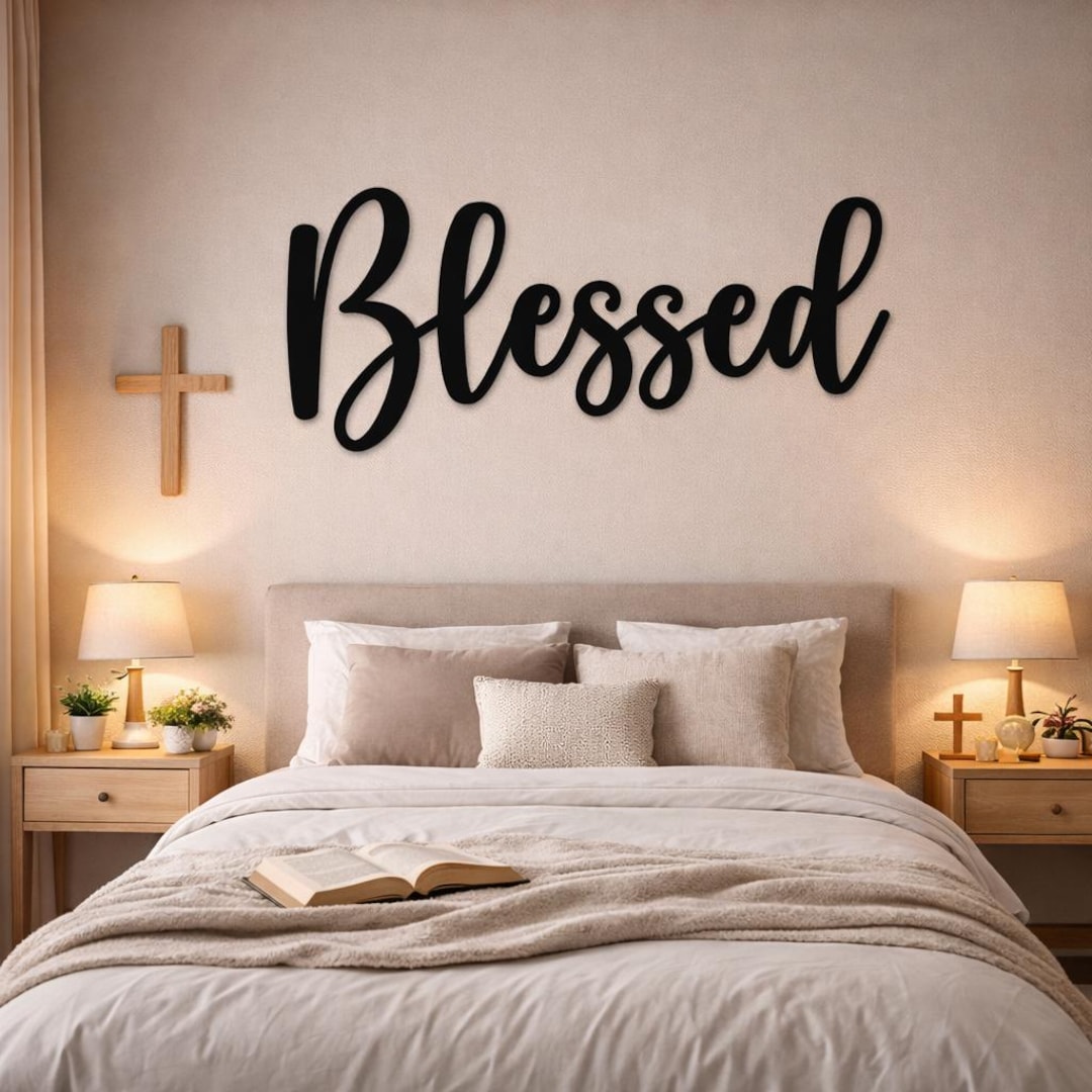 Blessed Metal Wall Art Sign: Cursive Word Wall Decor, Faith & Gratitude ...