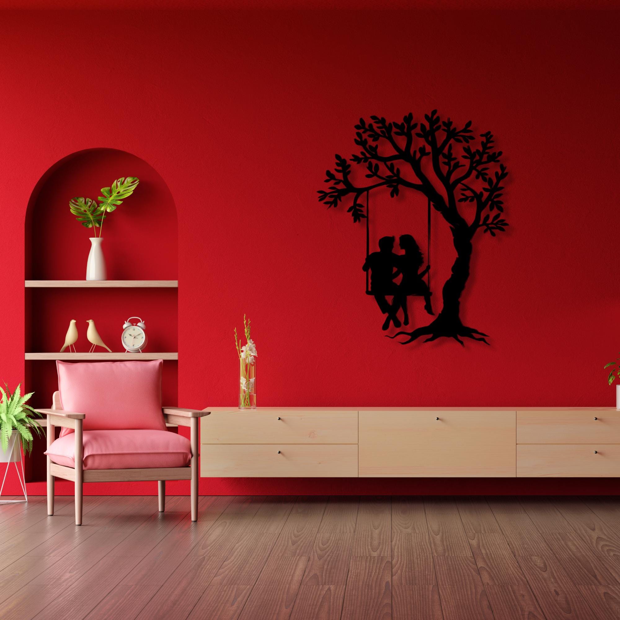 Romantic Couple on Swing Metal Wall Art, Tree of Love Inspired Feeling ...