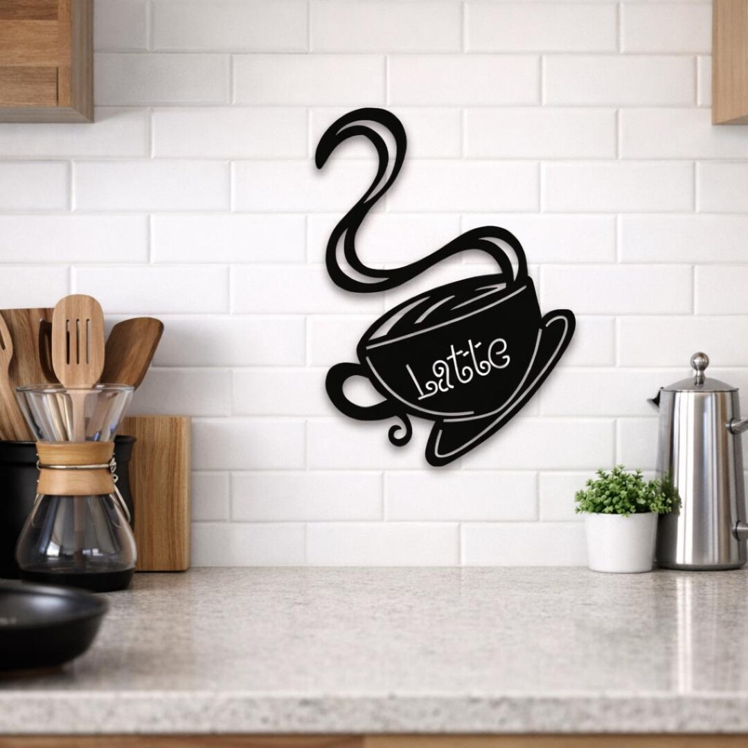 Minimalist Latte Cup Metal Wall Art: Modern Coffee Quote Decor, Kitchen ...