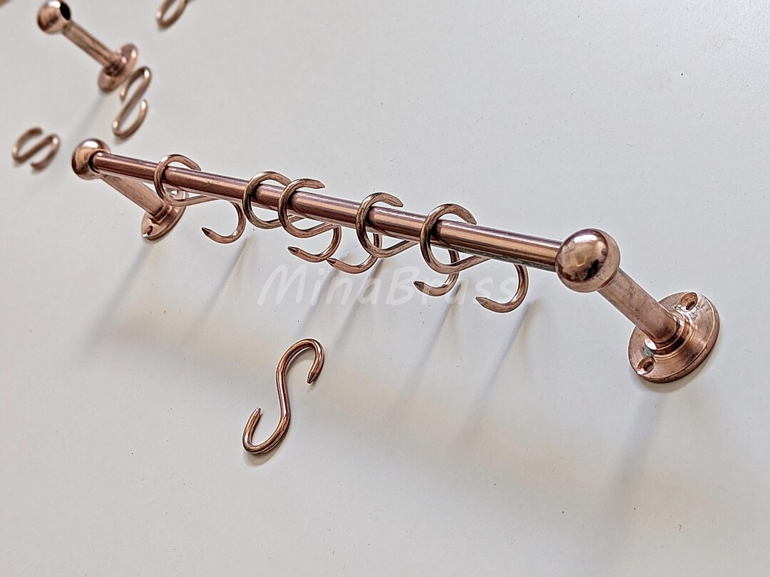 Solid Brass Kitchen Rail With Hooks, Unlacquered Brass Pot Rack, Wall ...