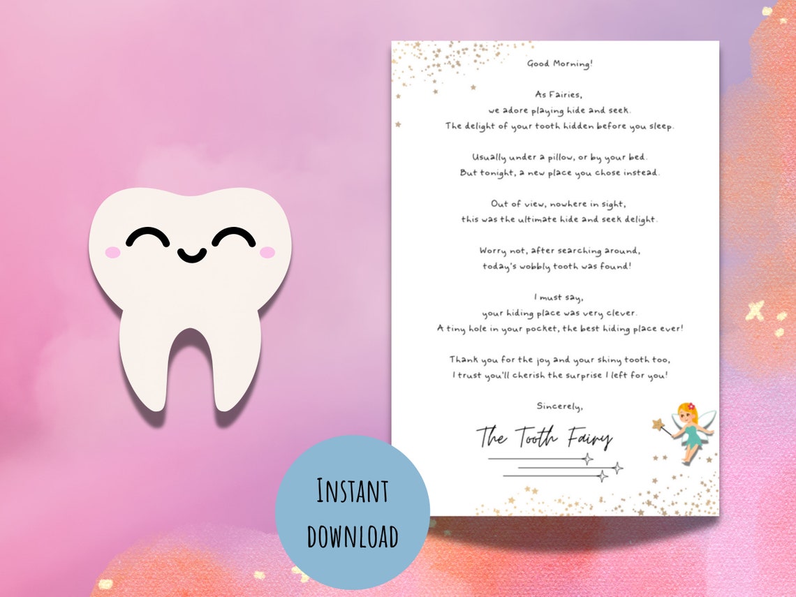 Tooth Fairy Letter, Lost Tooth, No Tooth for Under the Pillow, Kids ...