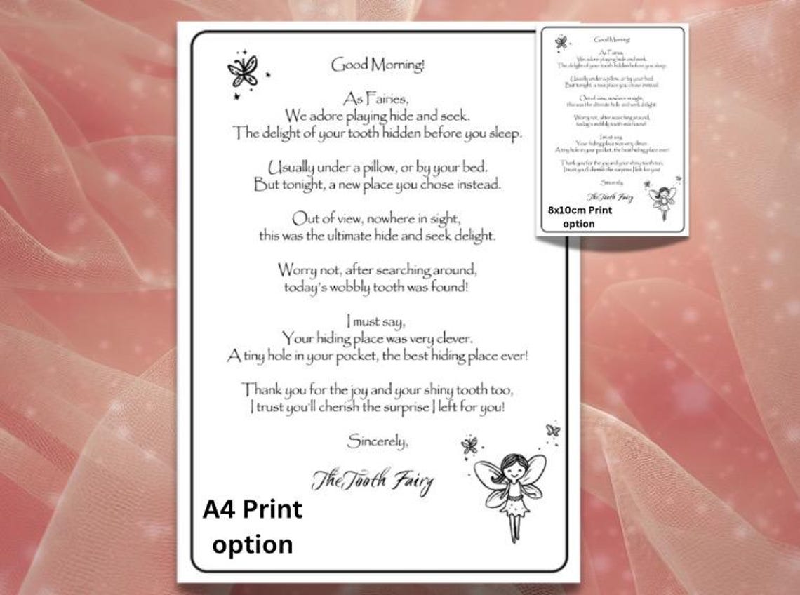 Tooth Fairy Letter, Lost Tooth, No Tooth for Under Pillow, Digital ...