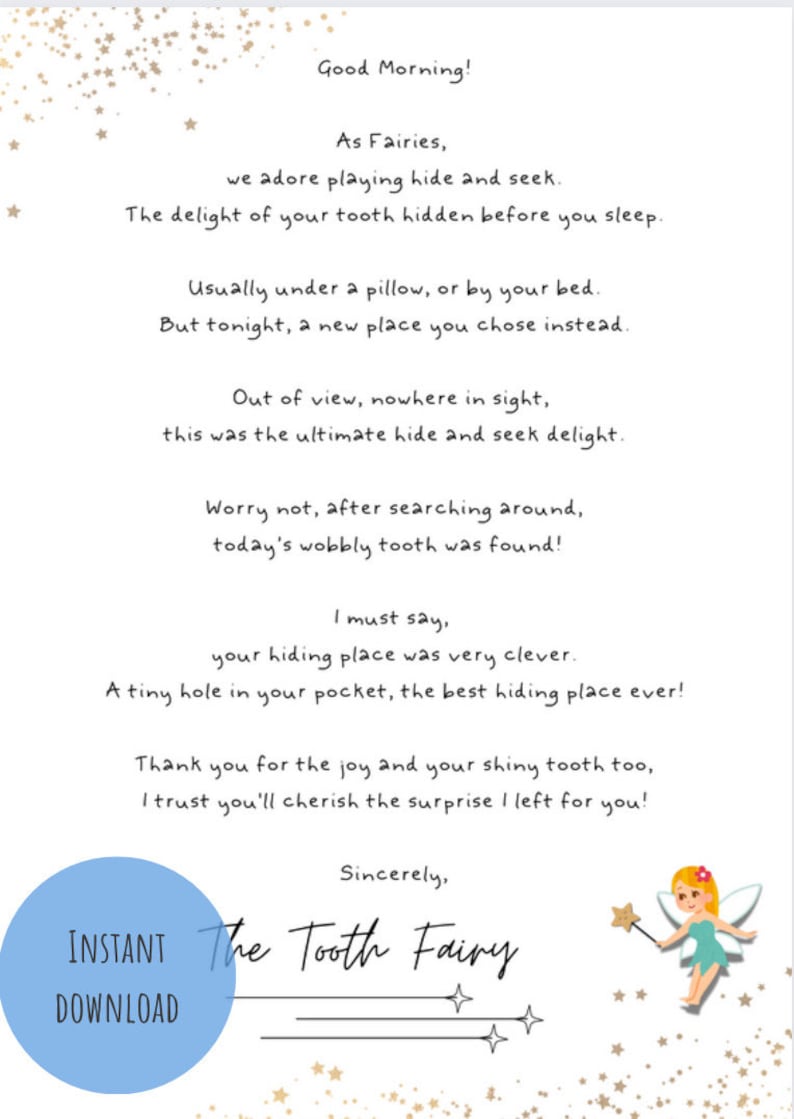 Tooth Fairy Letter, Lost Tooth, No Tooth for Under the Pillow, Kids ...