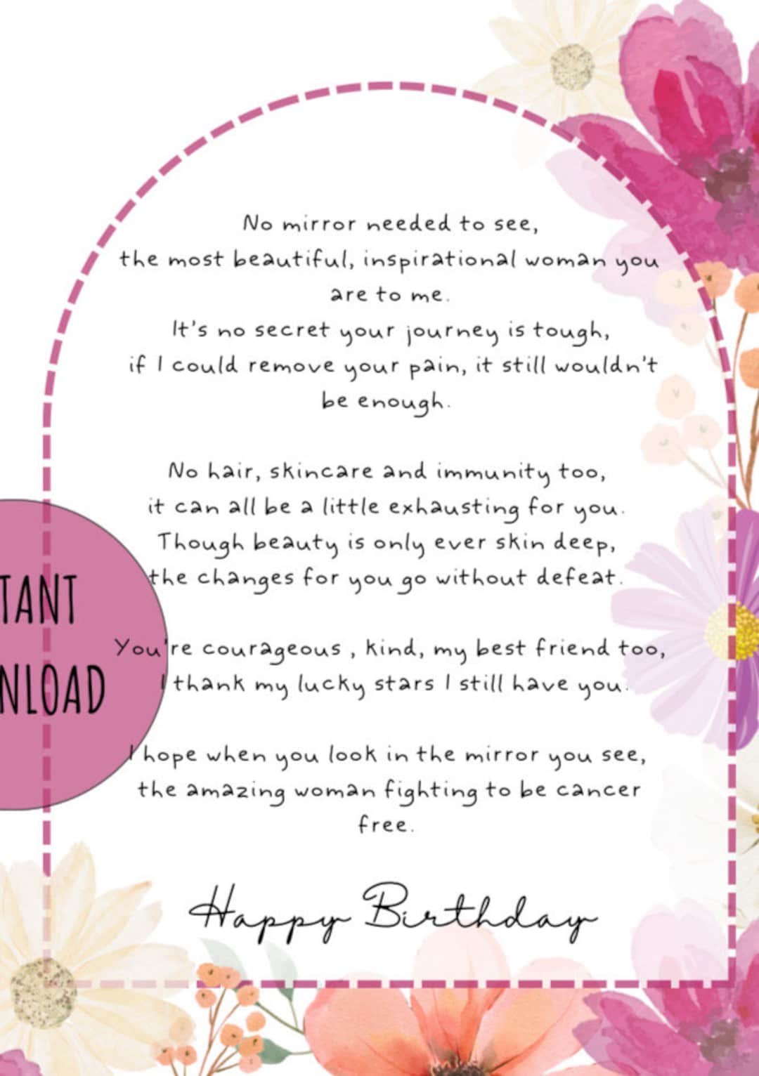 Cancer Birthday Card, Breast Cancer Support Card, Happy Birthday Card ...