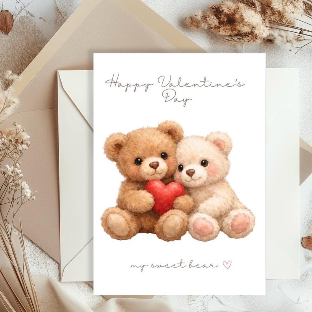Valentine Card for Kids Mom to Child Valentine, Teddy Bear Card Digital ...