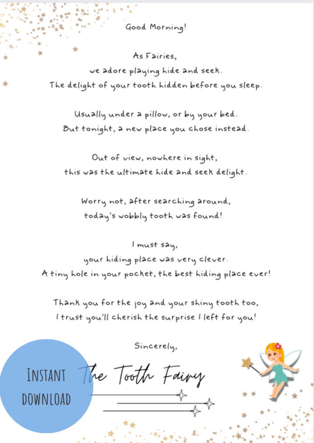 Tooth Fairy Letter| No Tooth for Under the Pillow, Lost Tooth, Will the ...