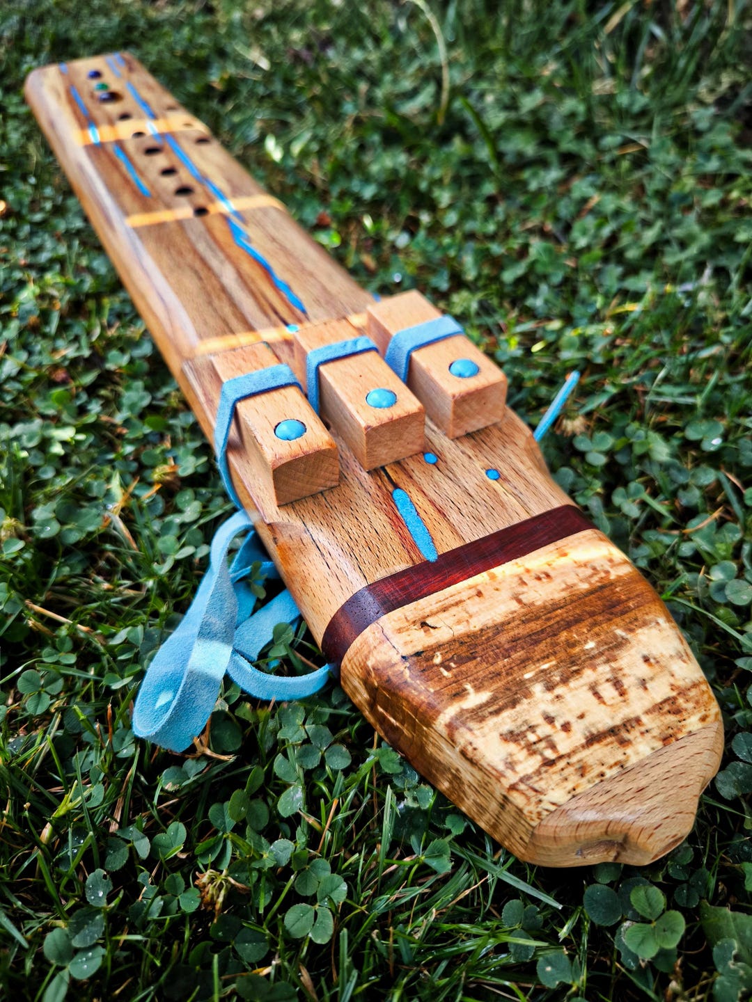 Native American Triple Drone Flute, Spalted Beech, Tiger Eye, F# Minor ...