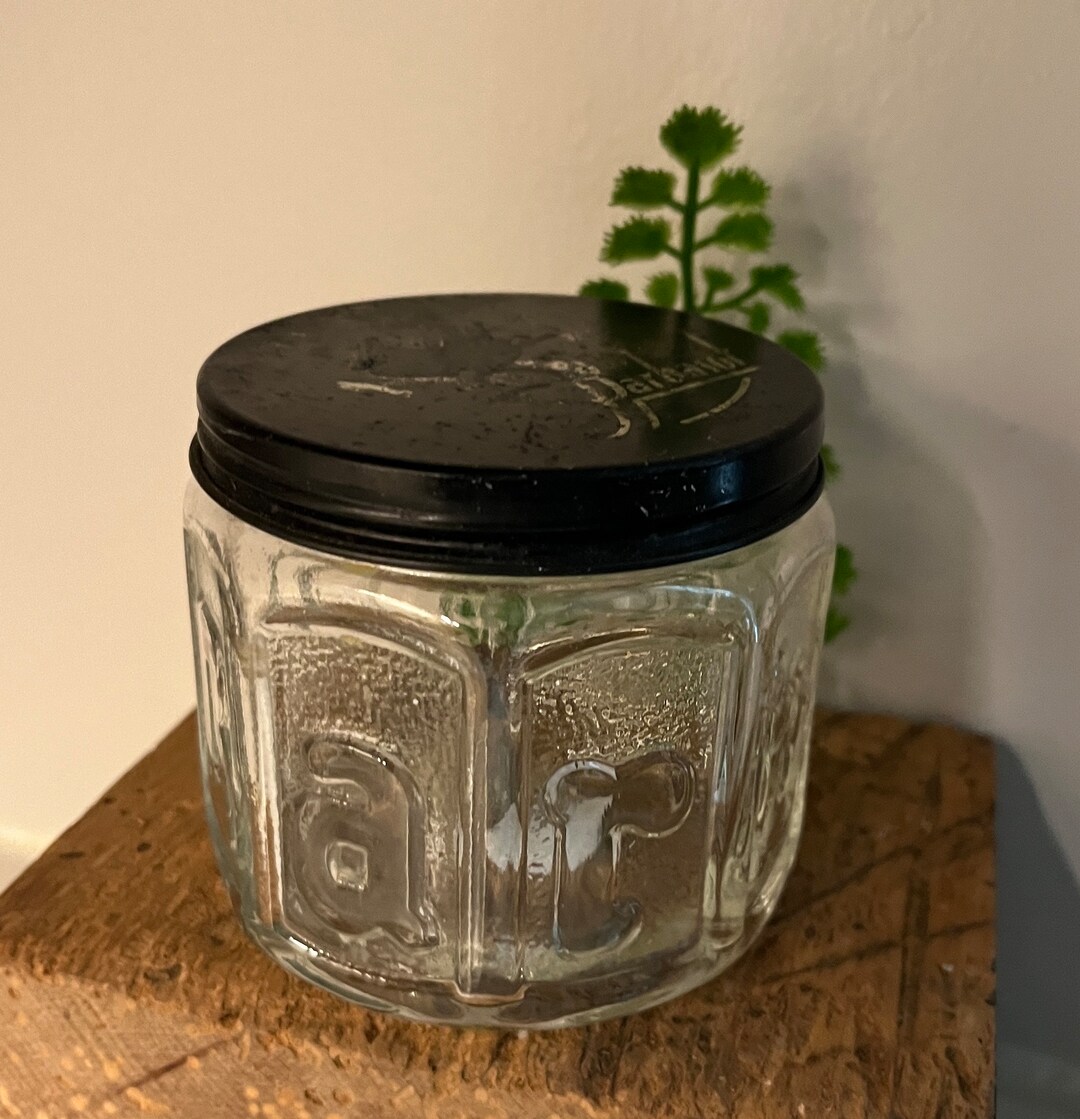 Vintage Barbasol Glass Shaving Cream Jar With Raised Lettering, Black ...
