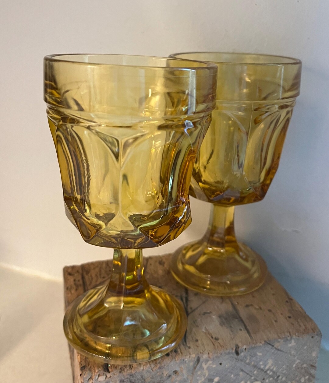 Vintage Pair of Anchor Hocking Fairfield Golden Yellow Goblet Drinking ...