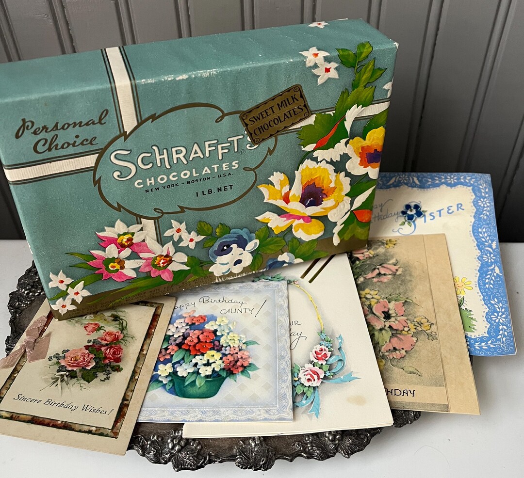 Vintage Schrafft's Chocolates Candy Box, Blue Floral Design ...