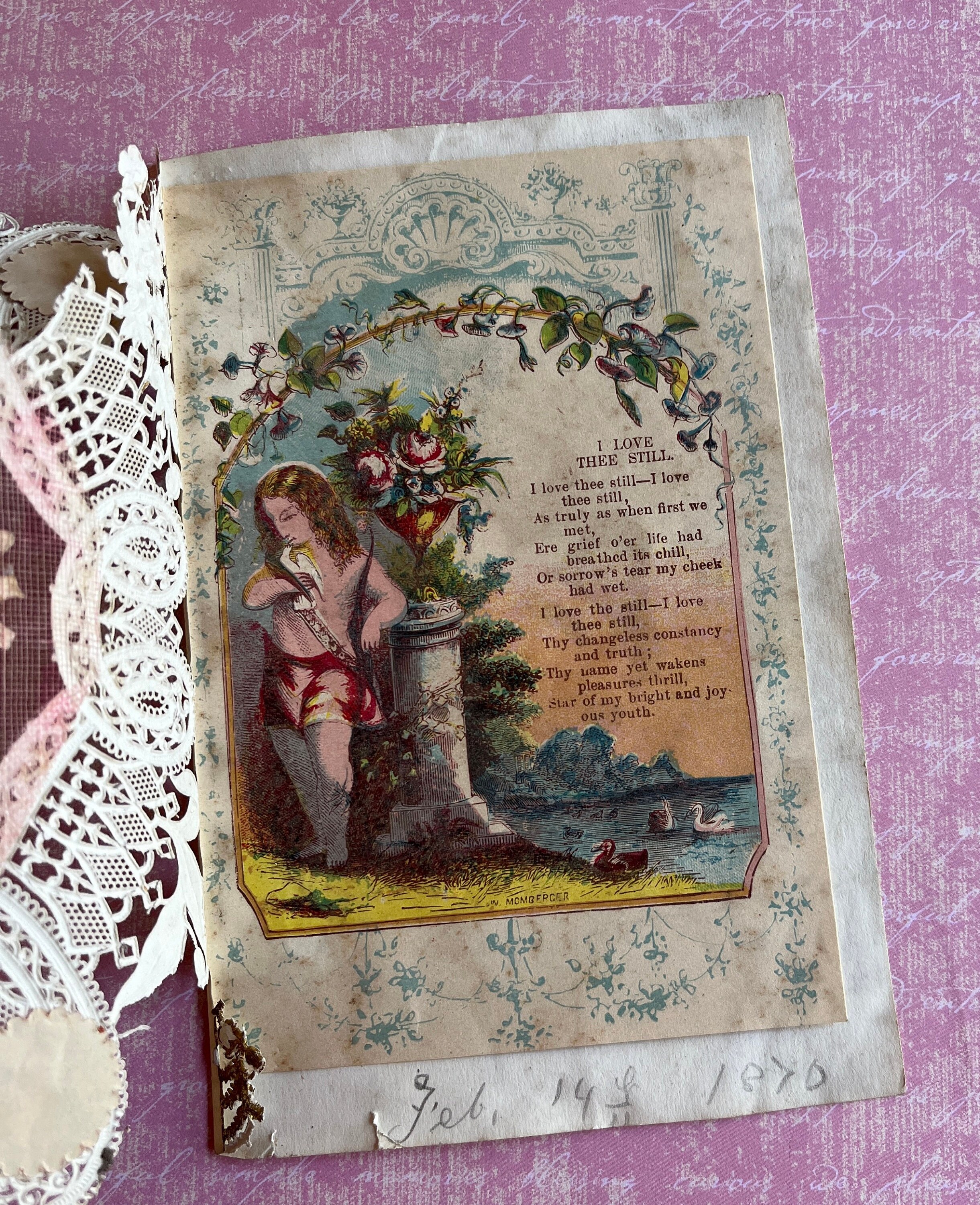 Antique Victorian Ornate Valentine Card, Exquisite Gold Lace, Applied ...