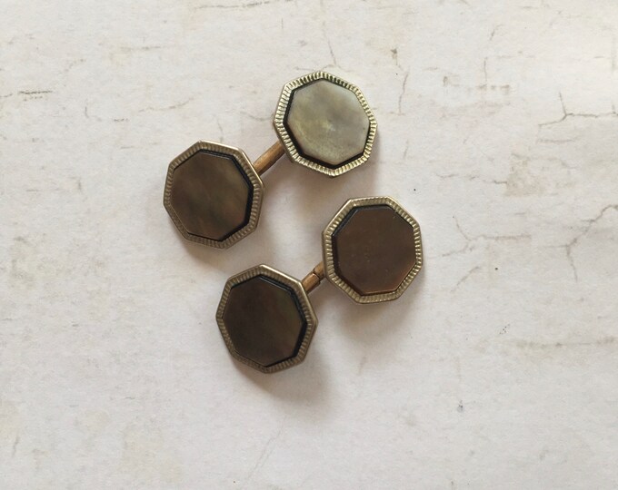 Antique Art Deco Black Mother of Pearl Double Button Cufflinks With ...
