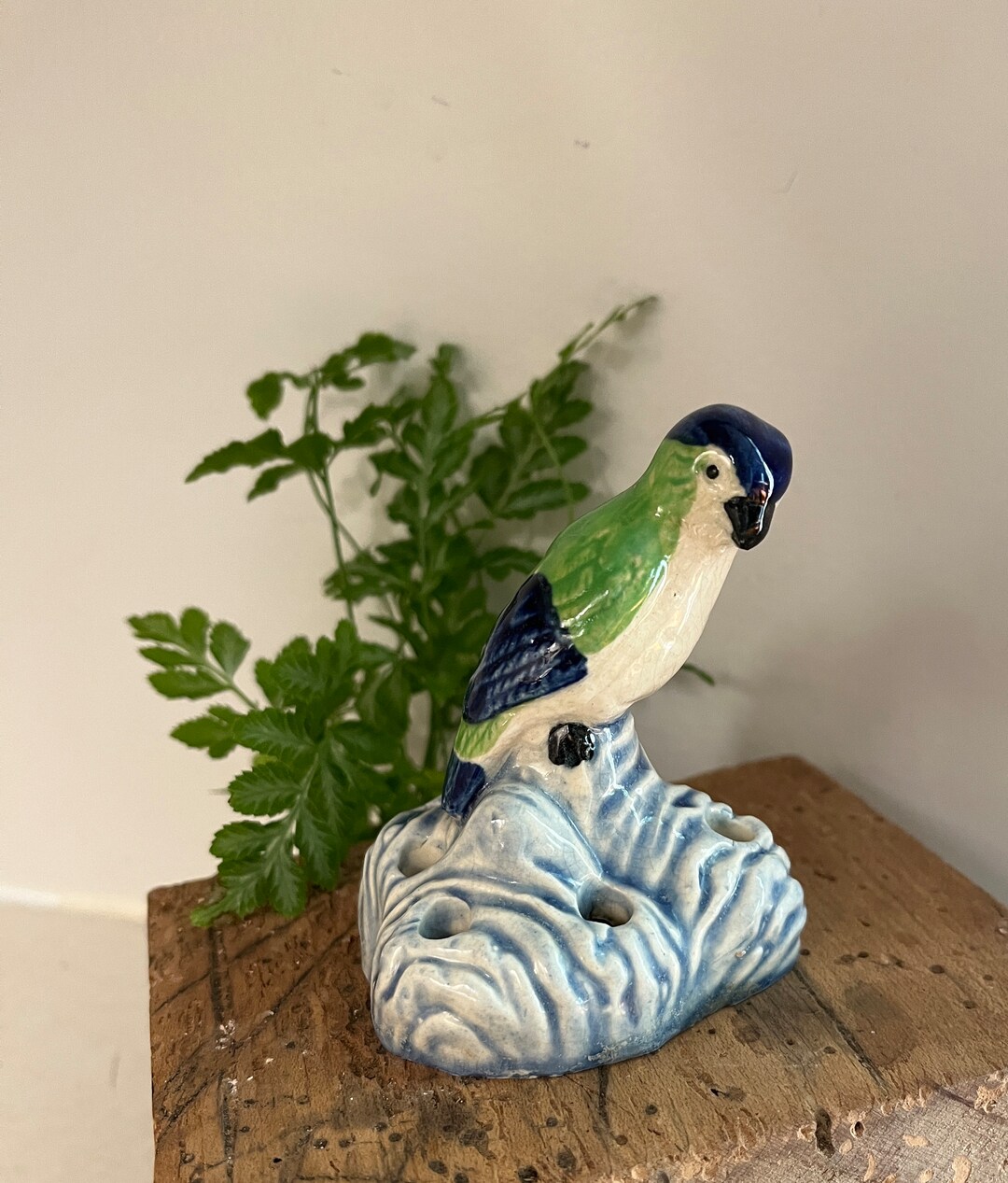 Vintage Pottery Bird Flower Frog Made in Japan, Darling Bird in Green ...