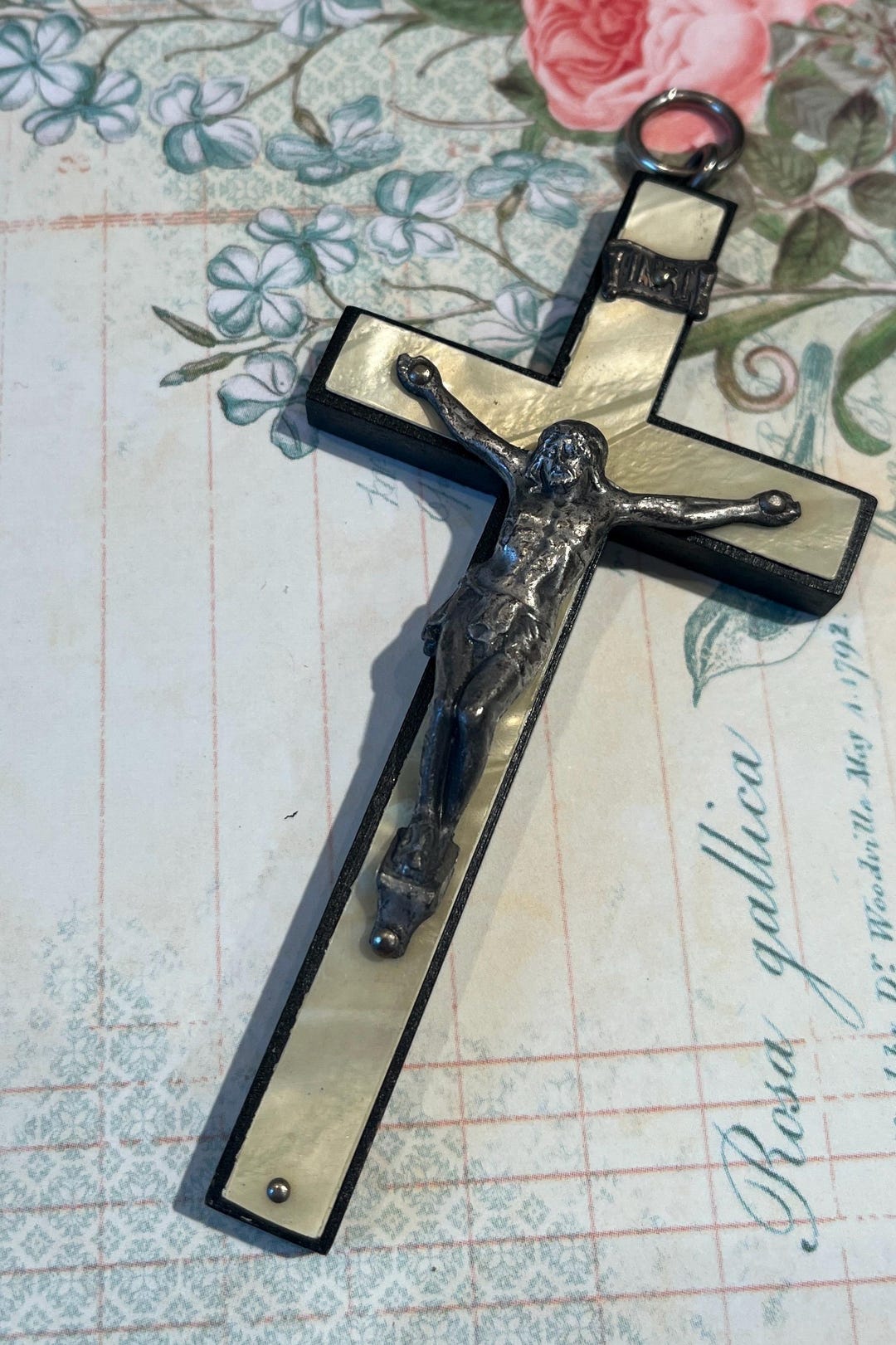 Vintage Ebony Wood Cross With Marbled Beige Celluloid Accent ...