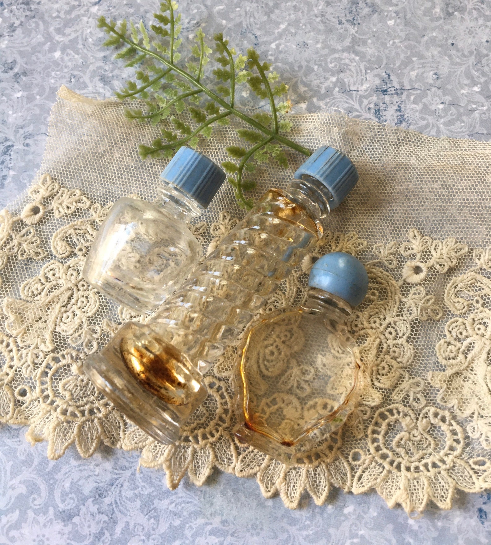 Vintage Miniature Glass Perfume Bottle Vanity Set of Three | Etsy