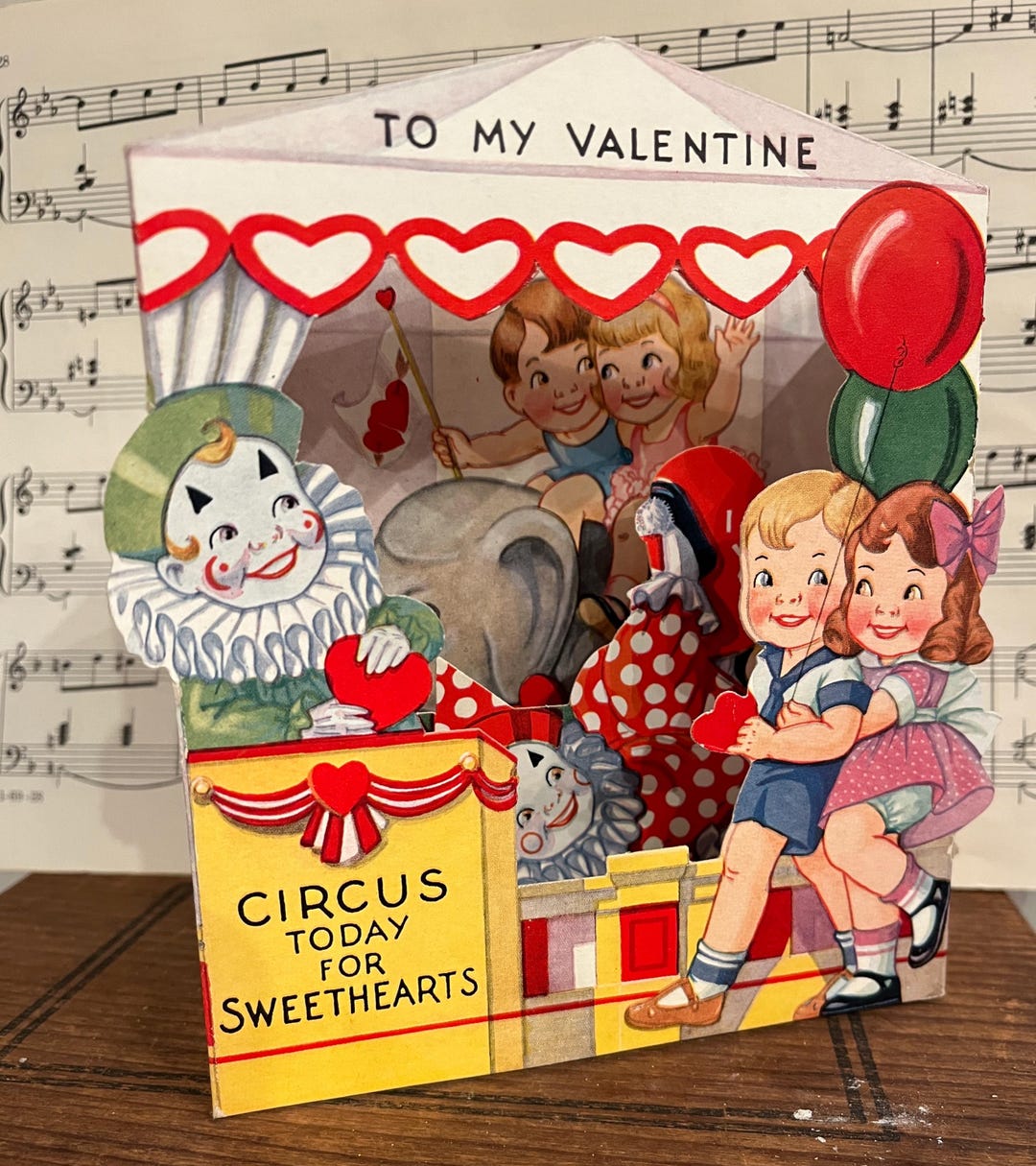 Vintage Circus Motif Valentine Fold Out Diorama Stand up Card, 3-D ...