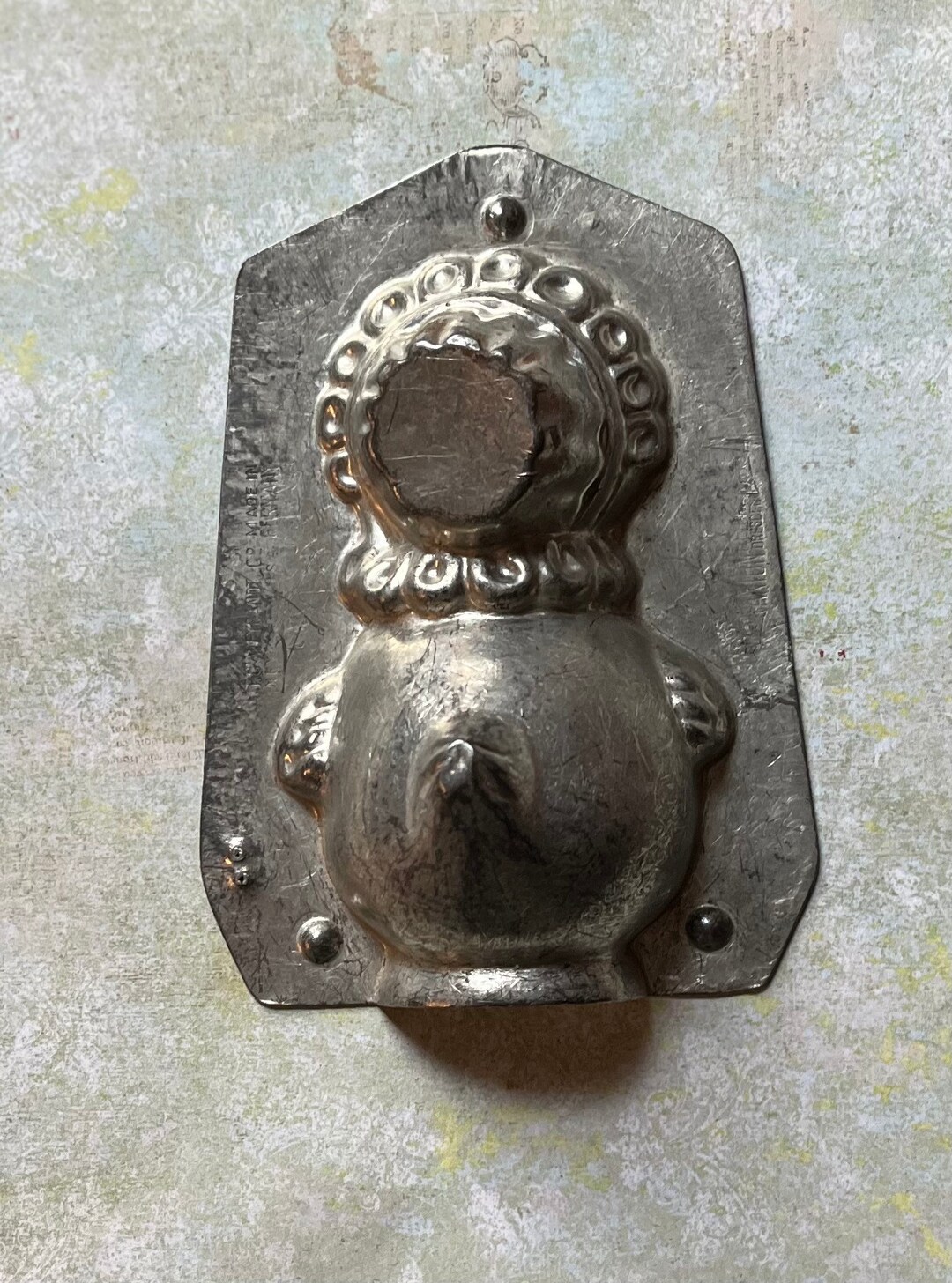 Vintage Half Mold Metal Tin, Chick With Tail, Bonnet, Chocolate Candy ...