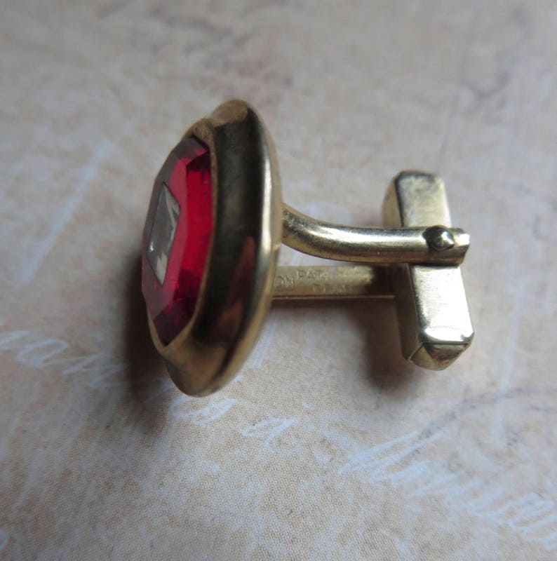 Vintage Anson Cufflinks with Faceted Red Glass Inlaid with | Etsy
