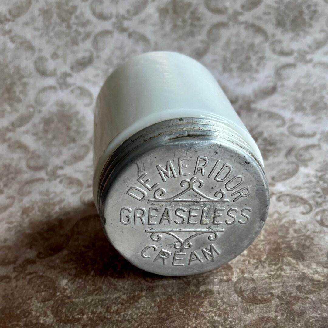 Antique Art Nouveau Milk Glass Cold Cream Jar, De Meridor Greaseless ...