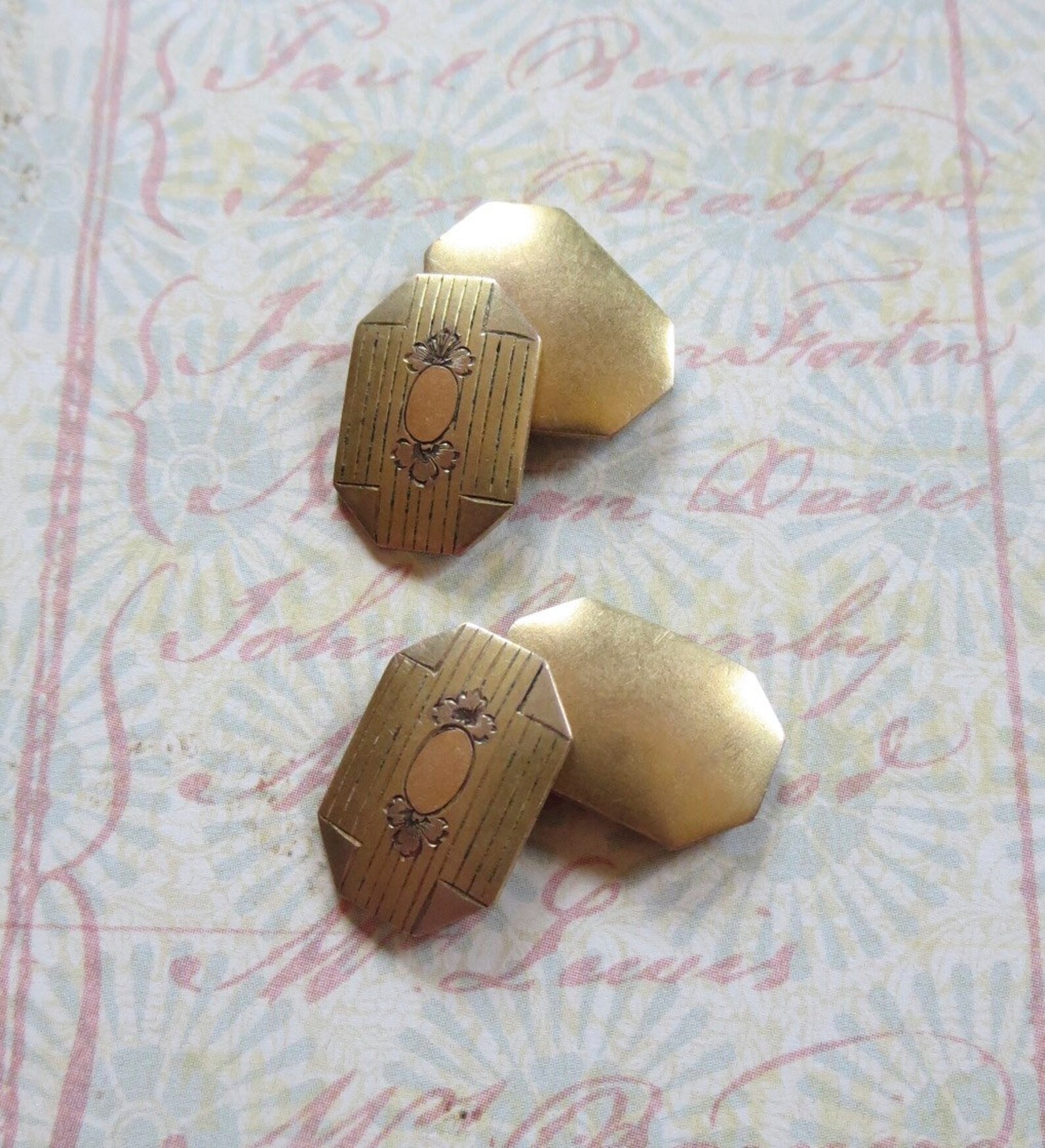 Vintage Edwardian Bloomed Finish Double Button Cufflinks in - Etsy