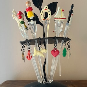 Vintage Plastic Cocktail Sticks and Plastic Charm Barware Set in Black ...