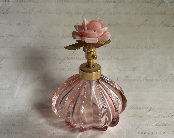 Vintage Pink Glass Perfume Bottle, Bulbous Ribbed Shape, Plastic Pink ...