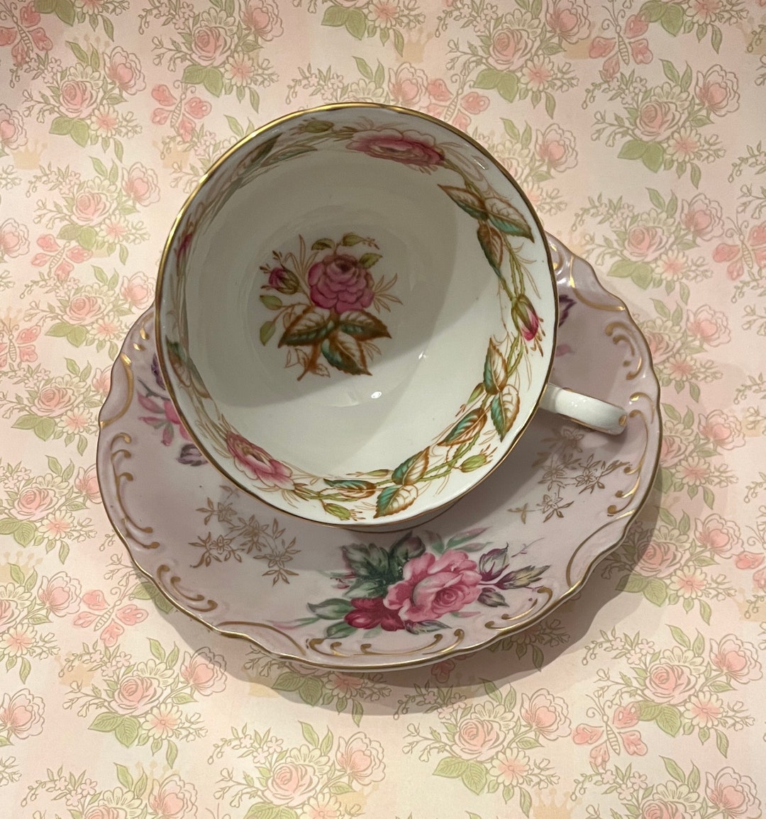 Vintage Mismatched Tea Cup and Saucer With Pink Rose Design, English ...