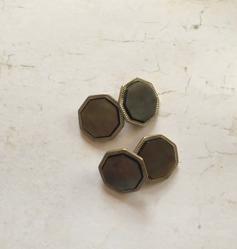 Antique Art Deco Black Mother of Pearl Double Button Cufflinks | Etsy