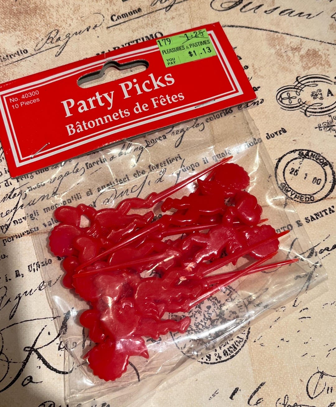 Vintage NIB Original Package of 10, Red Plastic Party Picks Batonnets ...