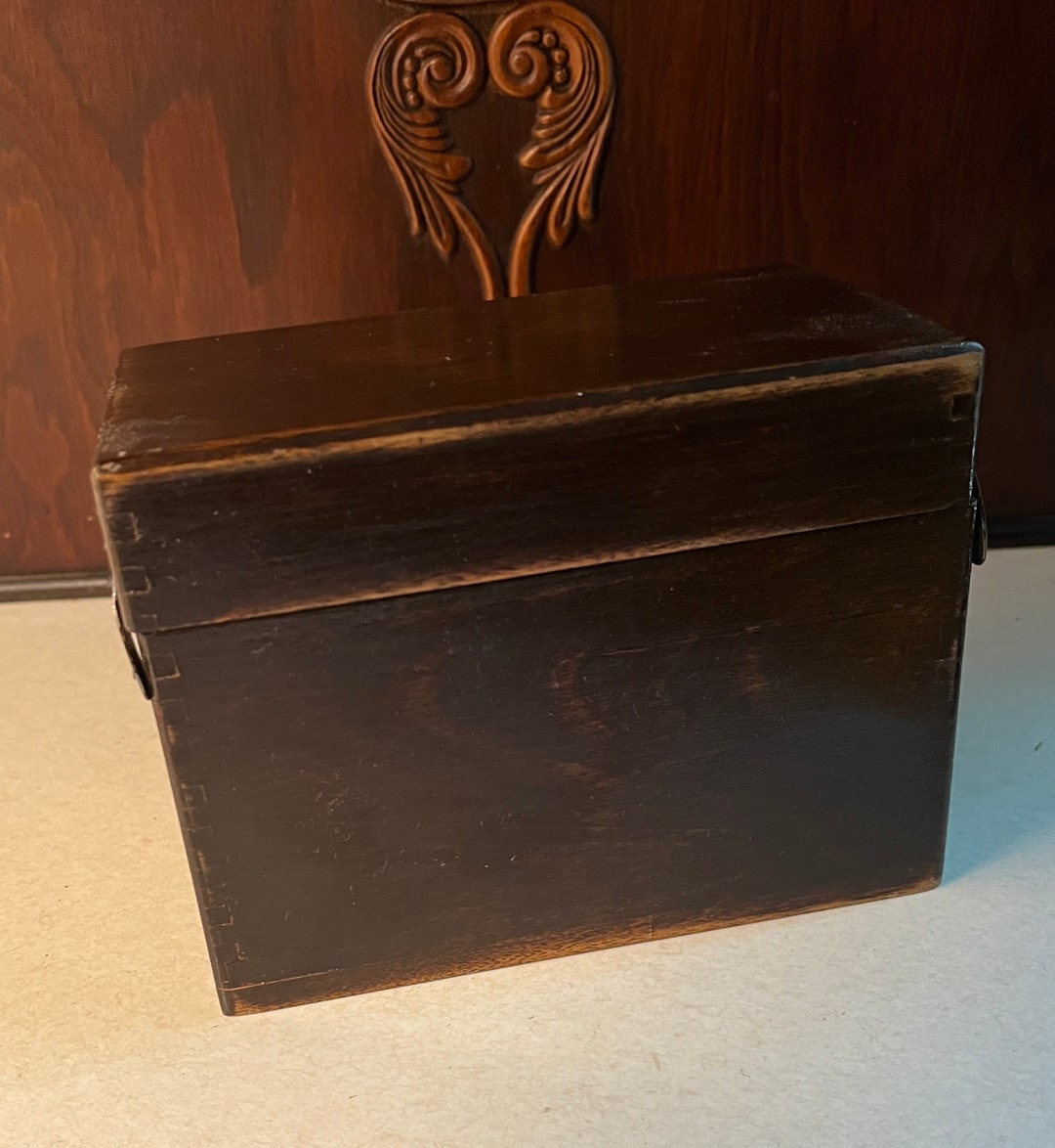 Vintage Dark Wood Dovetail Box, Brass Decorative Hinges for Lid ...