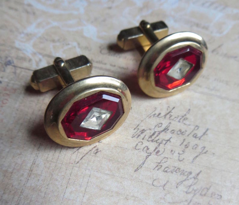 Vintage Anson Cufflinks With Faceted Red Glass Inlaid With - Etsy