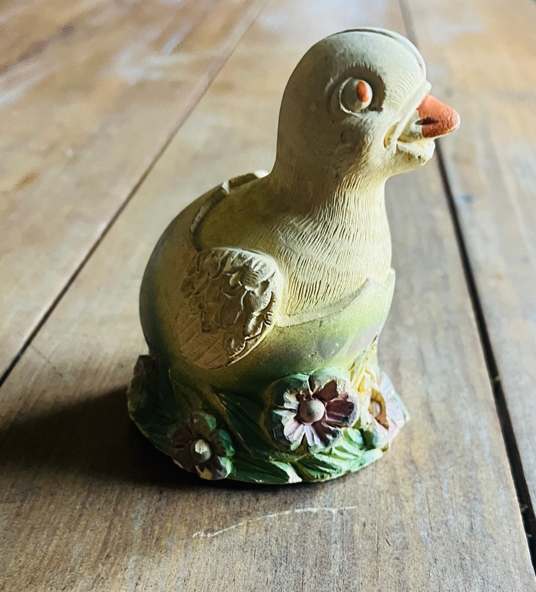Vintage Chalkware Hatching Chick With Floral Accents, Airbrush Paint ...