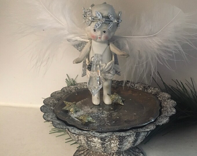 Vintage Christmas Angel Fairy Frozen Charlotte Bisque Doll With Crystal ...